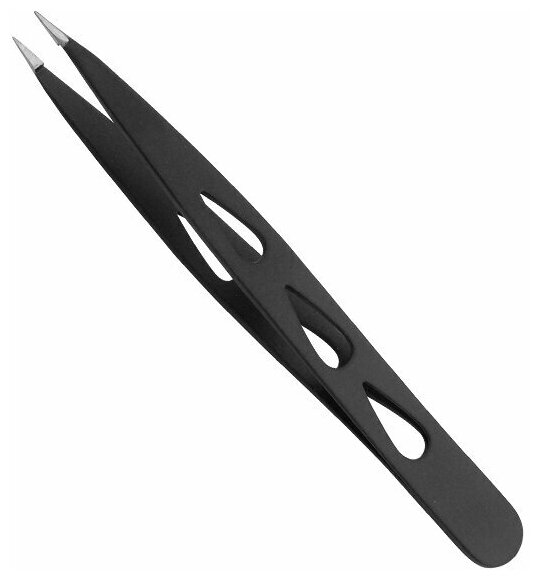 Пинцет Metaleks RT-304, черный, скошенные кончики, 95мм, нержавеющая сталь, для бровей — фото 1