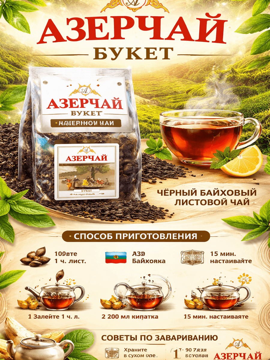 Чай Азерчай Букет черный байховый, 400г
