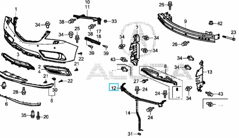 Балка, середина передн. бампера; верхн; Артикул Honda/Acura: 71160TZ5A00 (Оригинал)
