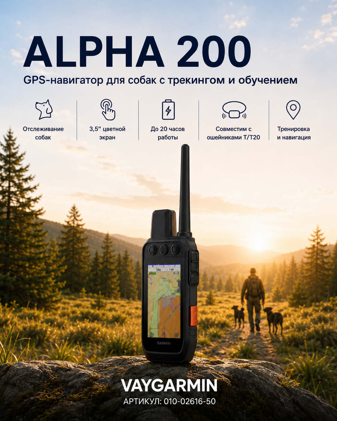 Garmin Alpha 200 GPS-навигатор для собак с трекингом и обучением, ошейники T/T20 совместимы (010-02616-50)