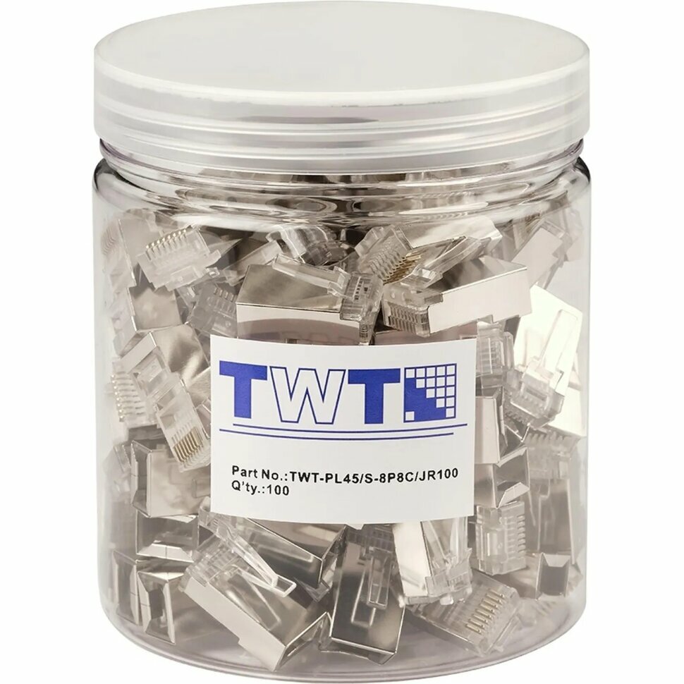 Коннектор RJ45 TWT TWT-PL45/S-8P8C/JR100 STP 8P8C унив cat.5e 100шт/уп, 2414422