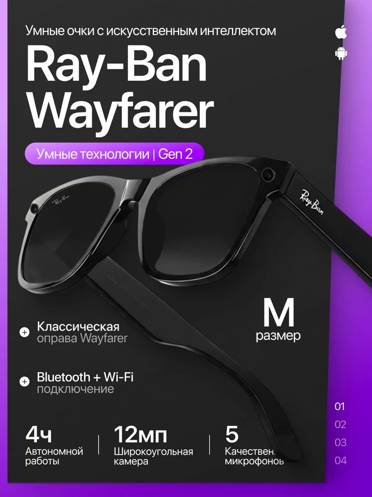 Умные очки Ray-Ban мета Gen 2 Wayfarer, L размер , поляризационные линзы Polar Gradient Graphite, оправа Matte Black от официального реселлера CAPSLOCKS