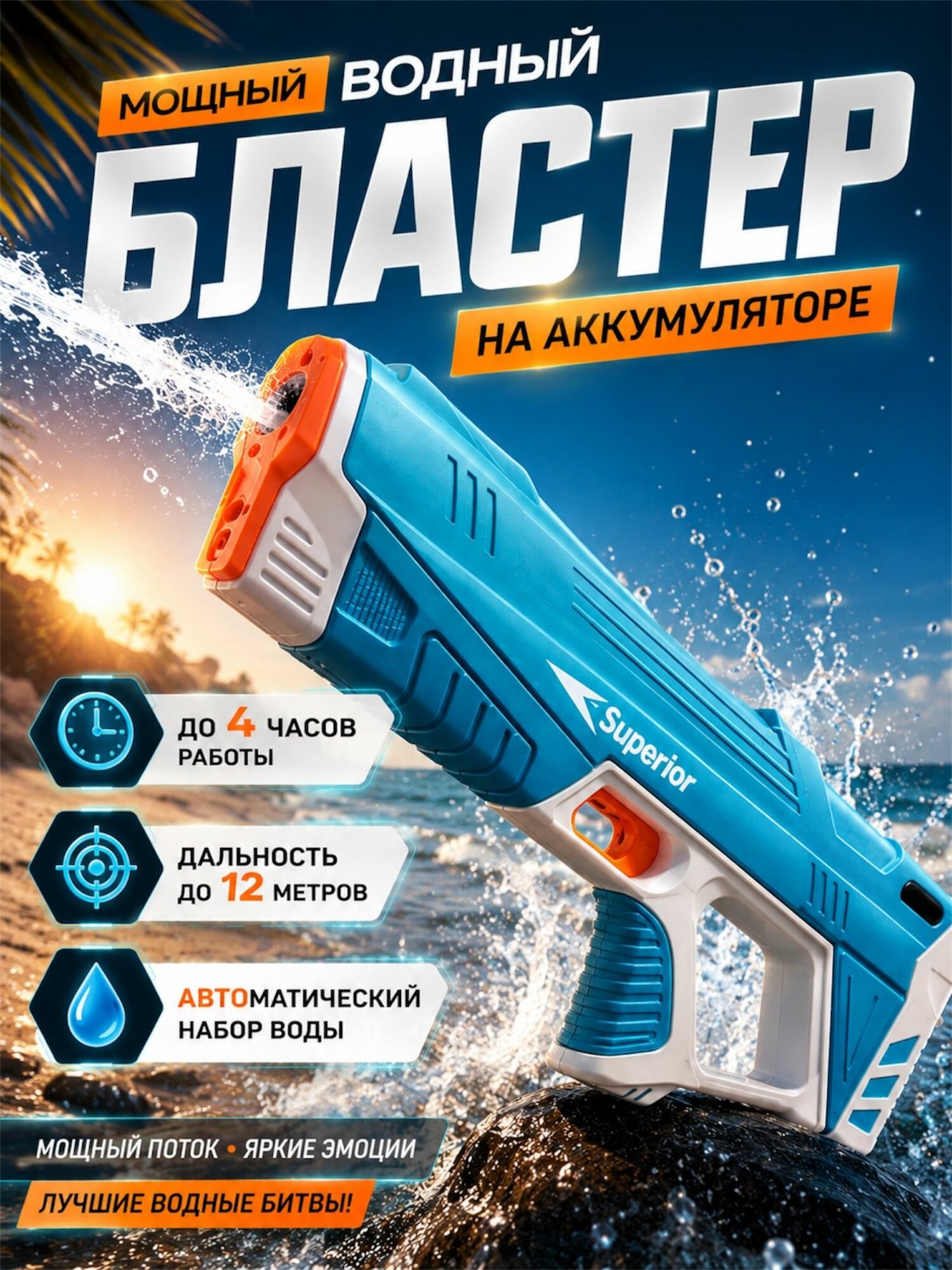 Водный бластер электрический, водный пистолет с автоматическим набором воды