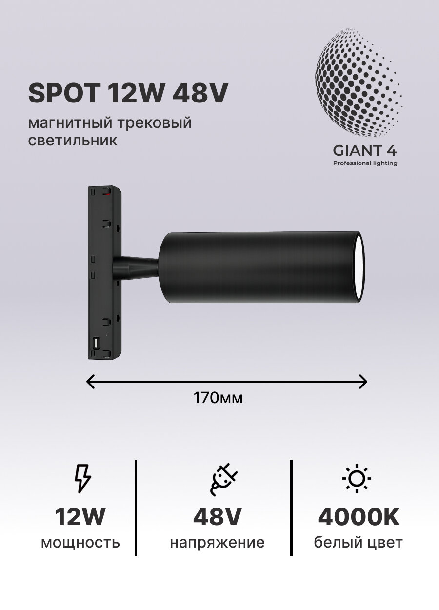 Трековый магнитный светильник Spot 48V серии ET48 12W Giant4