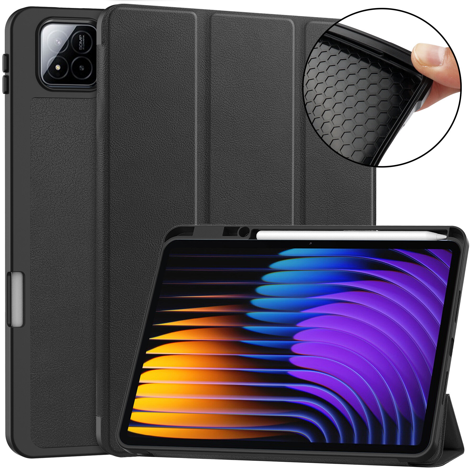 Чехол для Xiaomi Pad 7/7 Pro 11.2"(2024) с держателем для карандашей, смарт-подставкой Trifold