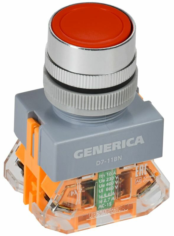 Кнопка D7-11BN d22мм 1НО+1НЗ красн. GENERICA BBT50-11BN-3-22-K04-G