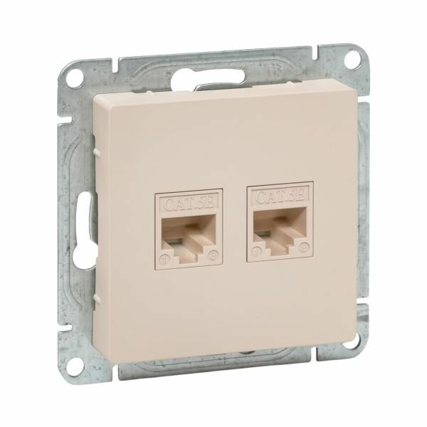 Розетка компьютерная 2-м СП Эпика RJ45 кат.5 механизм крем. EKF UP1-SOI-2RJ45-5