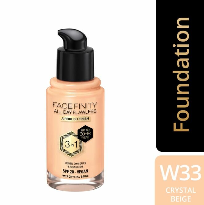 Max Factor тональный крем Facefinity all day flawless 3 in 1 vegan foundation W33 CRYSTAL BEIGE
