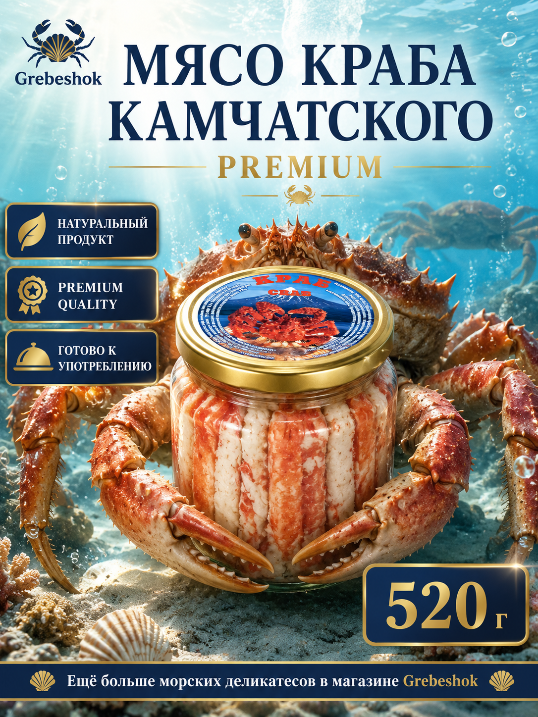 Мясо краба камчатского 520 г , в собственном соку, натуральный