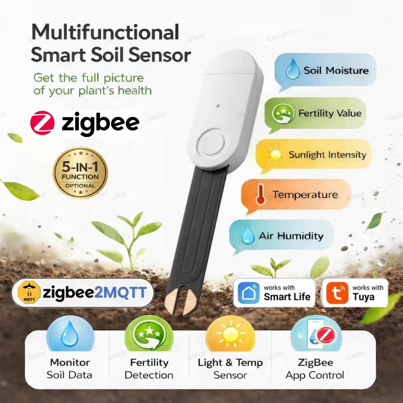 Умный Zigbee датчик температуры и влажности почвы, smart life