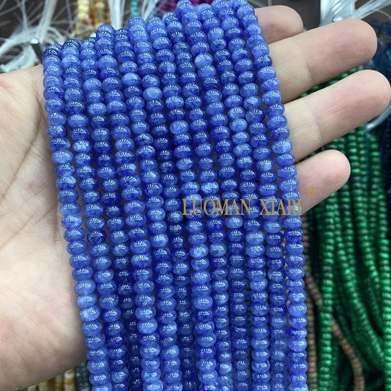 Натуральные бусины LUOMAN XIARI сапфир синий халцедон 4x6 мм Синий, 4x6mm 86-90pcs, blue purple 026