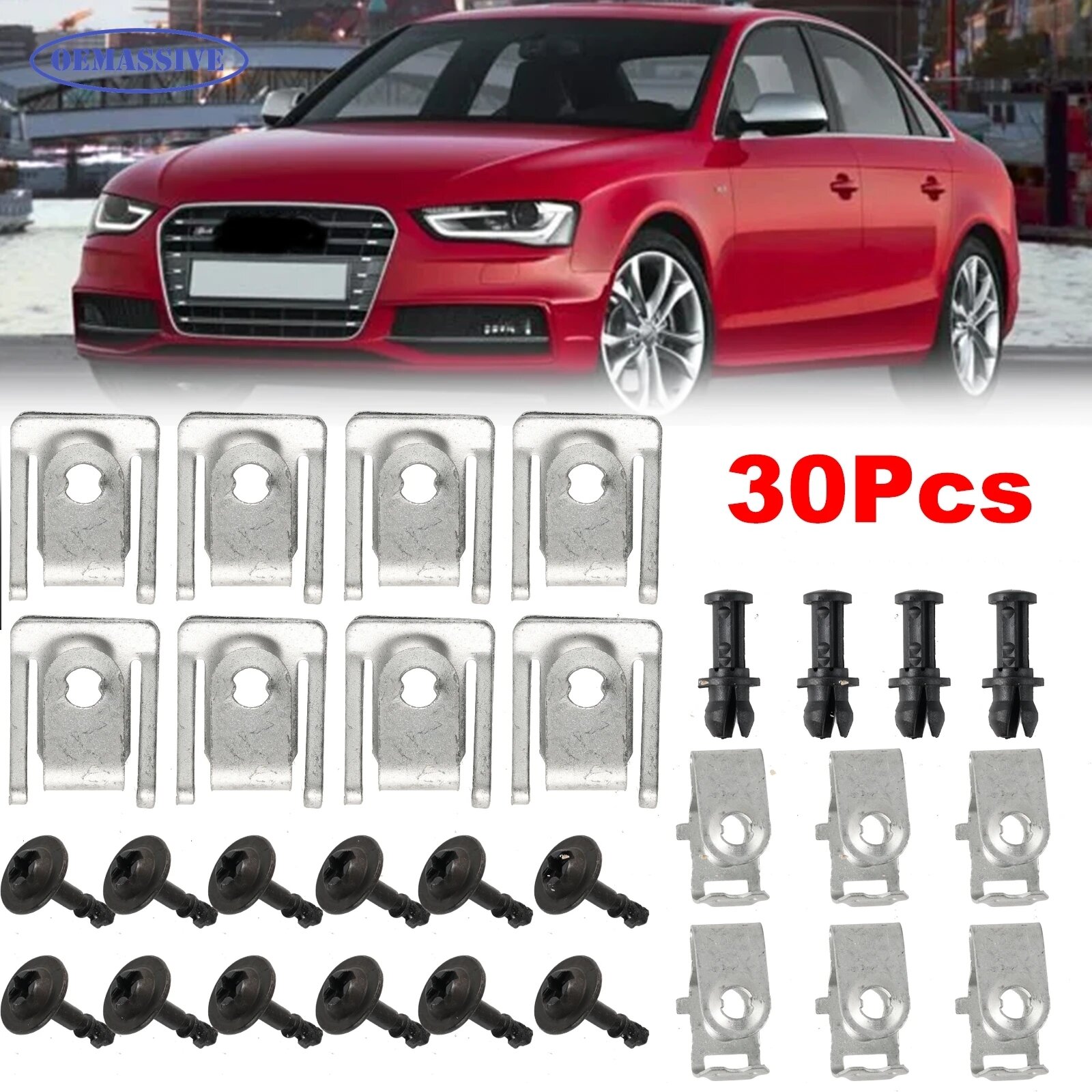 Для Audi A4 B8 A5 Q5 двигатель под лотком для крышки, 30 шт, комплект крепежных винтов с крепежными зажимами, совместимый с креплением для защиты от брызг