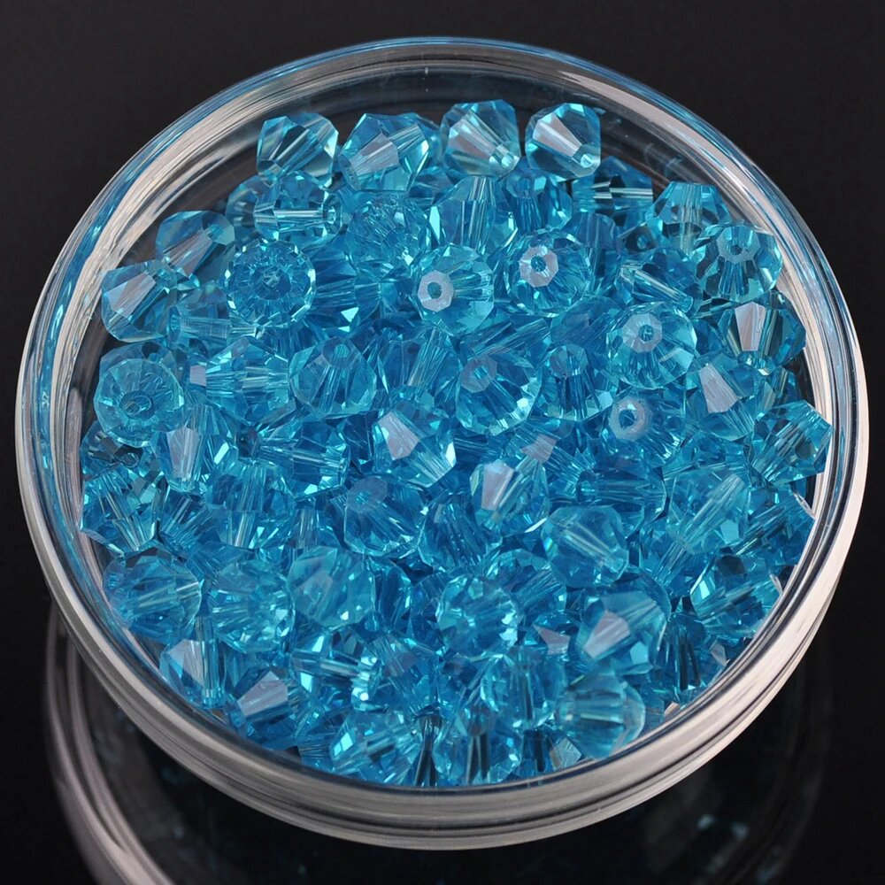 Двухконусные граненые бусины из стекла Weargolsil, разноцветные Синий, 6mm-48pcs, Lake Blue