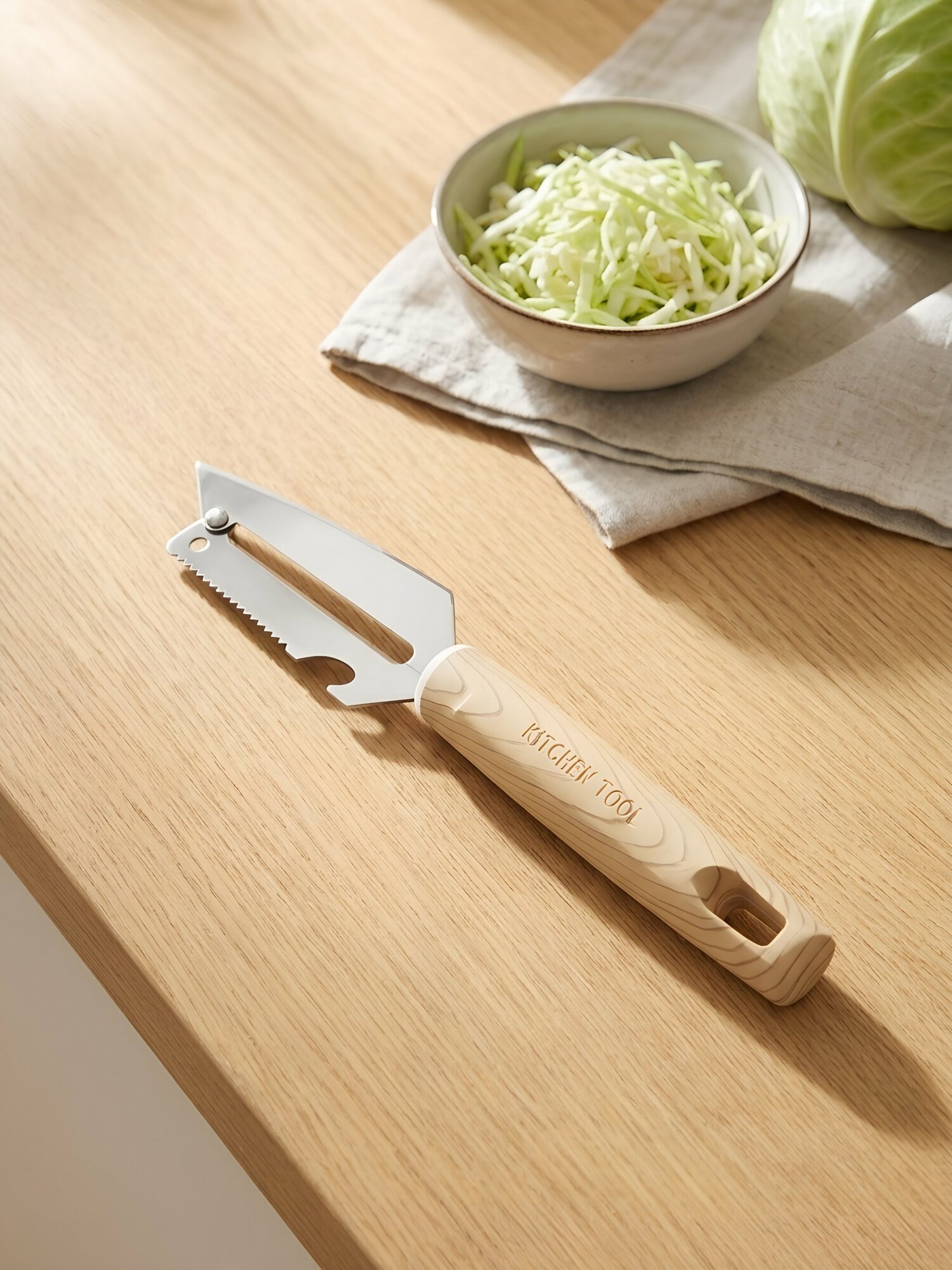 Нож для шинковки капусты Катунь Kitchentool 10 см, нержавеющая сталь, бежевая пластиковая рукоятка, AST-002-TF29