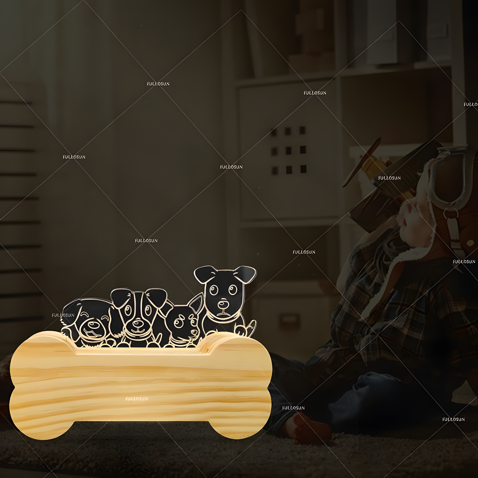 Акриловая лампа из массива дерева с костью собаки 3D