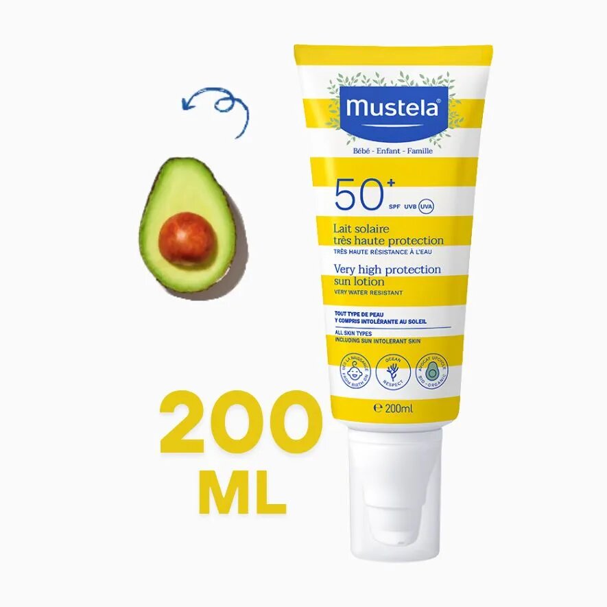 MUSTELA Солнцезащитный лосьон с очень высокой степенью защиты SPF50+ 200 мл для всей семьи