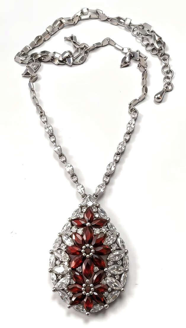 Колье, серебро, 925 проба, родирование, гранат, фианит