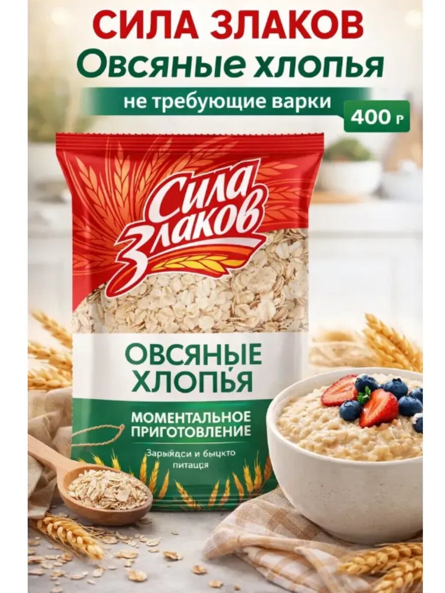Овсяные хлопья не требующие варки 1 уп. 400 гр.