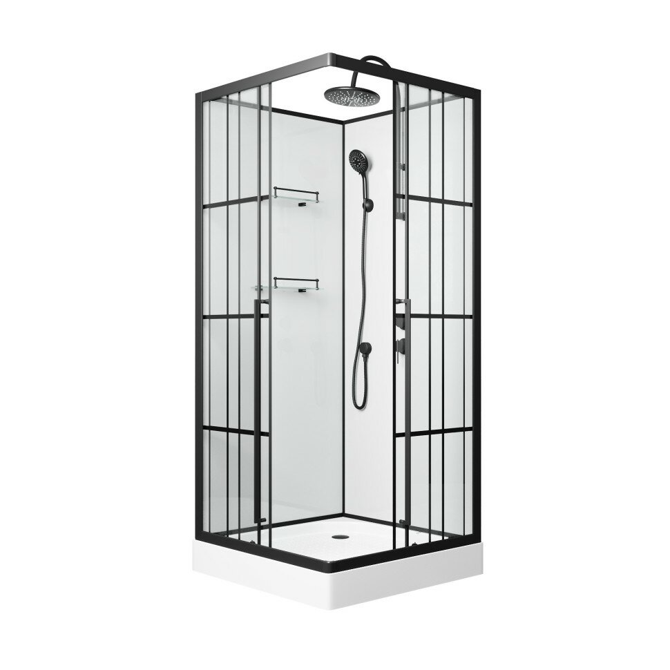 Душевая кабина Niagara Standart ST90/15QR/KL/BKT (90х90х225) низкий поддон(15см), черный, стекло прозрачное,3 места