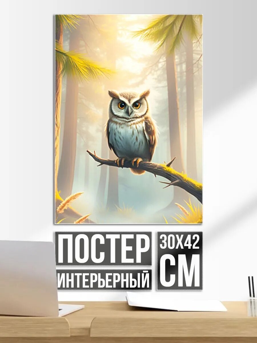 Постер на стену Сова в мрачном лесу
