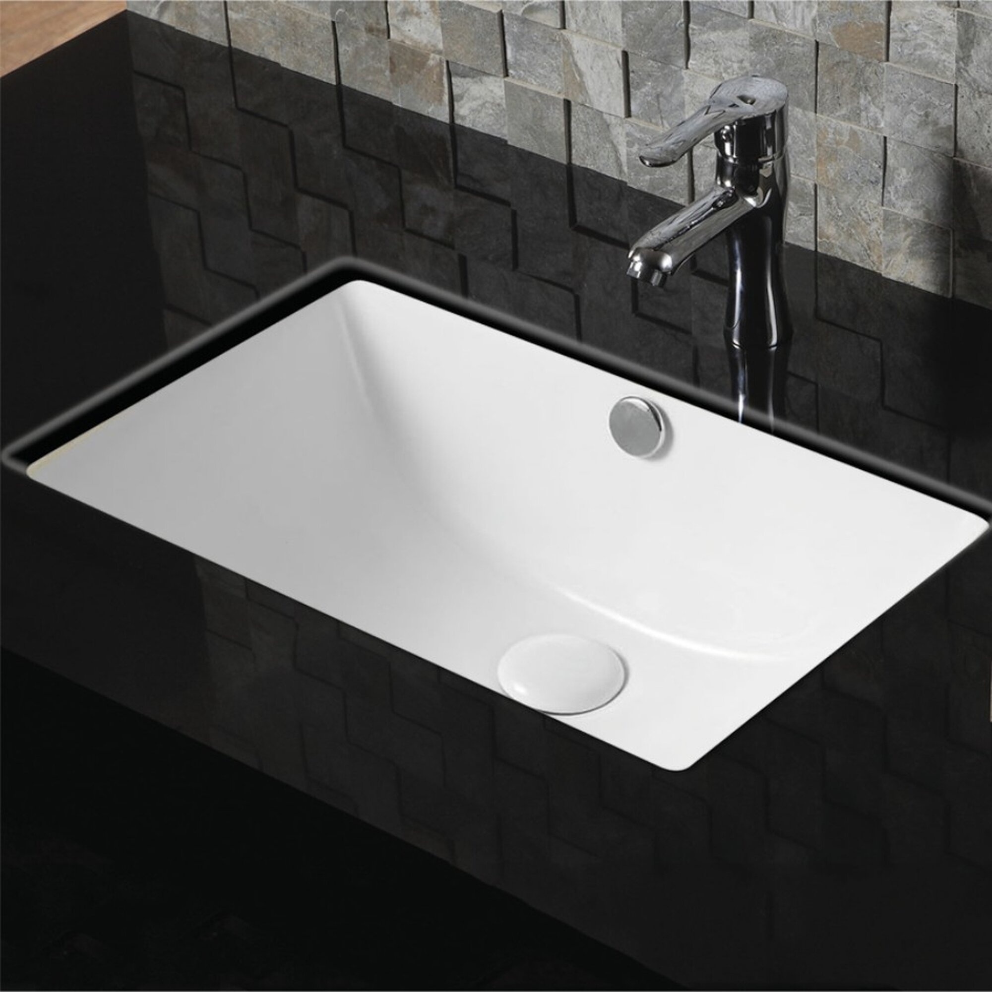 Раковина CeramaLux 540N-1, врезная прямоугольная фаянс, 470x340x200 мм, белая, со сливом-переливом