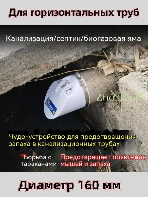 Пластиковый горизонтальный сливной клапан для труб 160mm