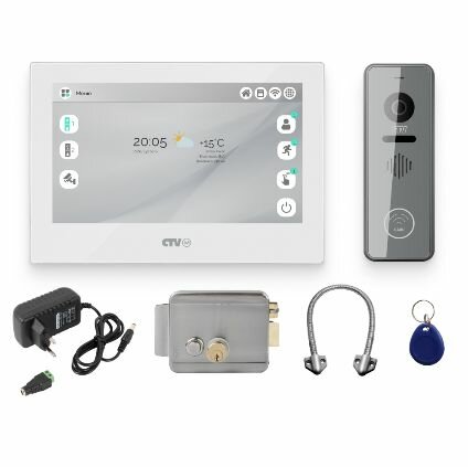 Комплект видеодомофона для дома CTV KIT Cloud 7 + CTV-D4001 с Wi-Fi и записью, белый-графит