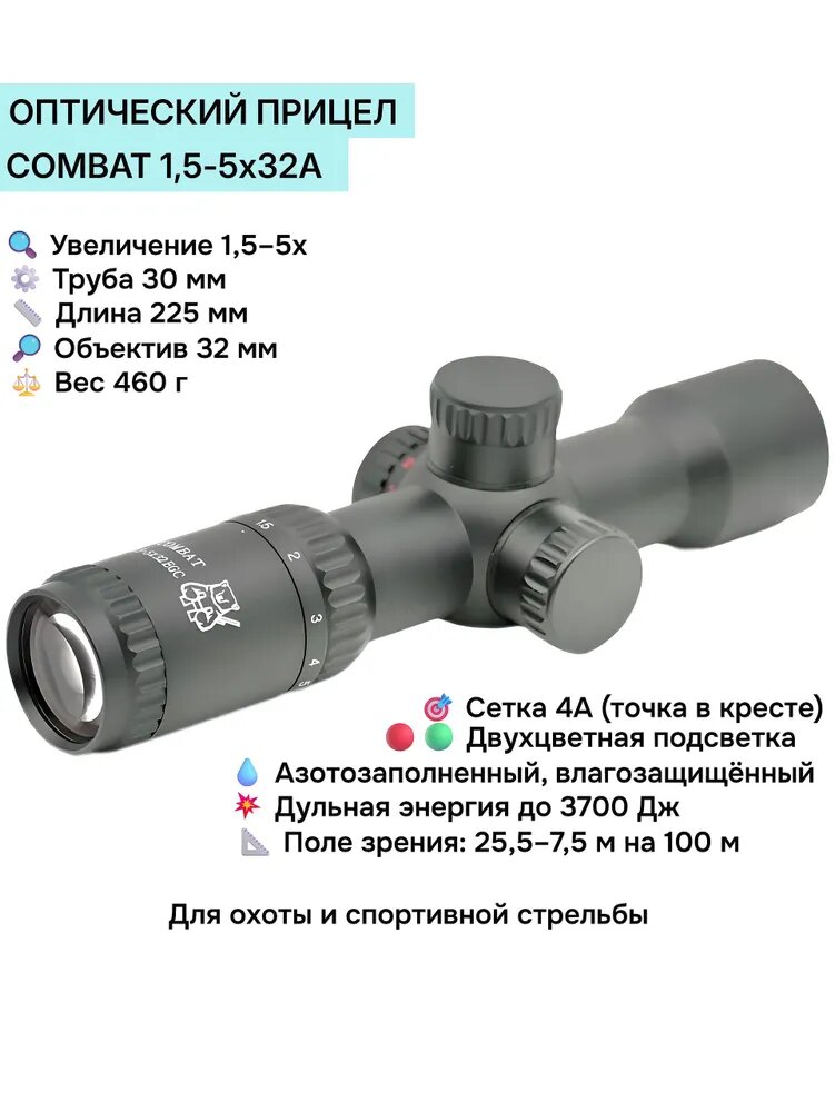 Оптический прицел 1,5-5x32 EGC COMBAT алюминиевый сплав, черно-серый