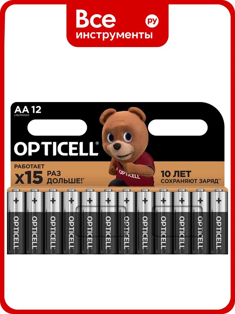 Батарейки Opticell AA 12шт 5051010, 10 л — щелочной тип, алкалиновый элемент, пальчиковый AA для бытовой техники