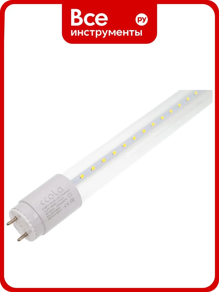 Светодиодная лампа Ecola T8 Premium G13 LED 14,0W 220V 6500K с повор. цоколями 605x28 упак. инд. п/э.