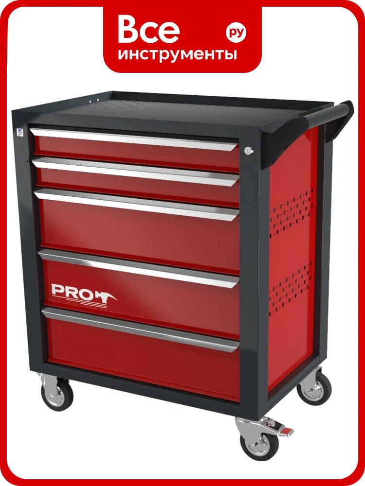 Тележка Wellmet ТЗИ-5Pro, 5 ящиков, красная/черная, 70 см x 46 см x 85 см