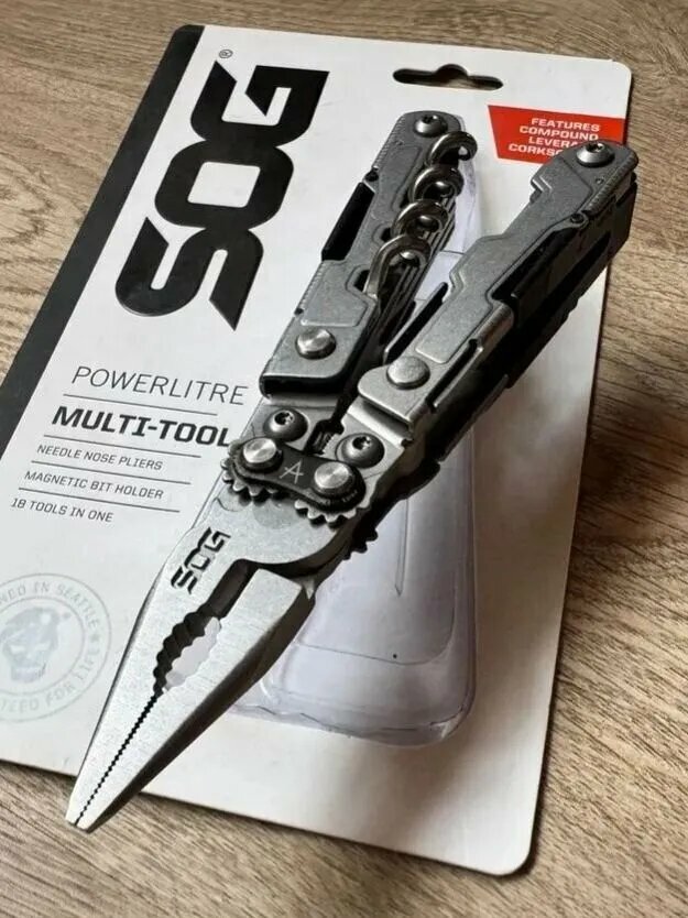 Мультитул SOG PowerLitre, 18 в 1, с кусачками и битами, компактный