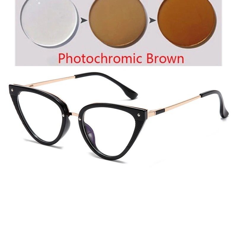 GSBJXZ очки кошачий глаз TR90 для близорукости Photochromic Tea C1, Коричневый, Custom Prescription