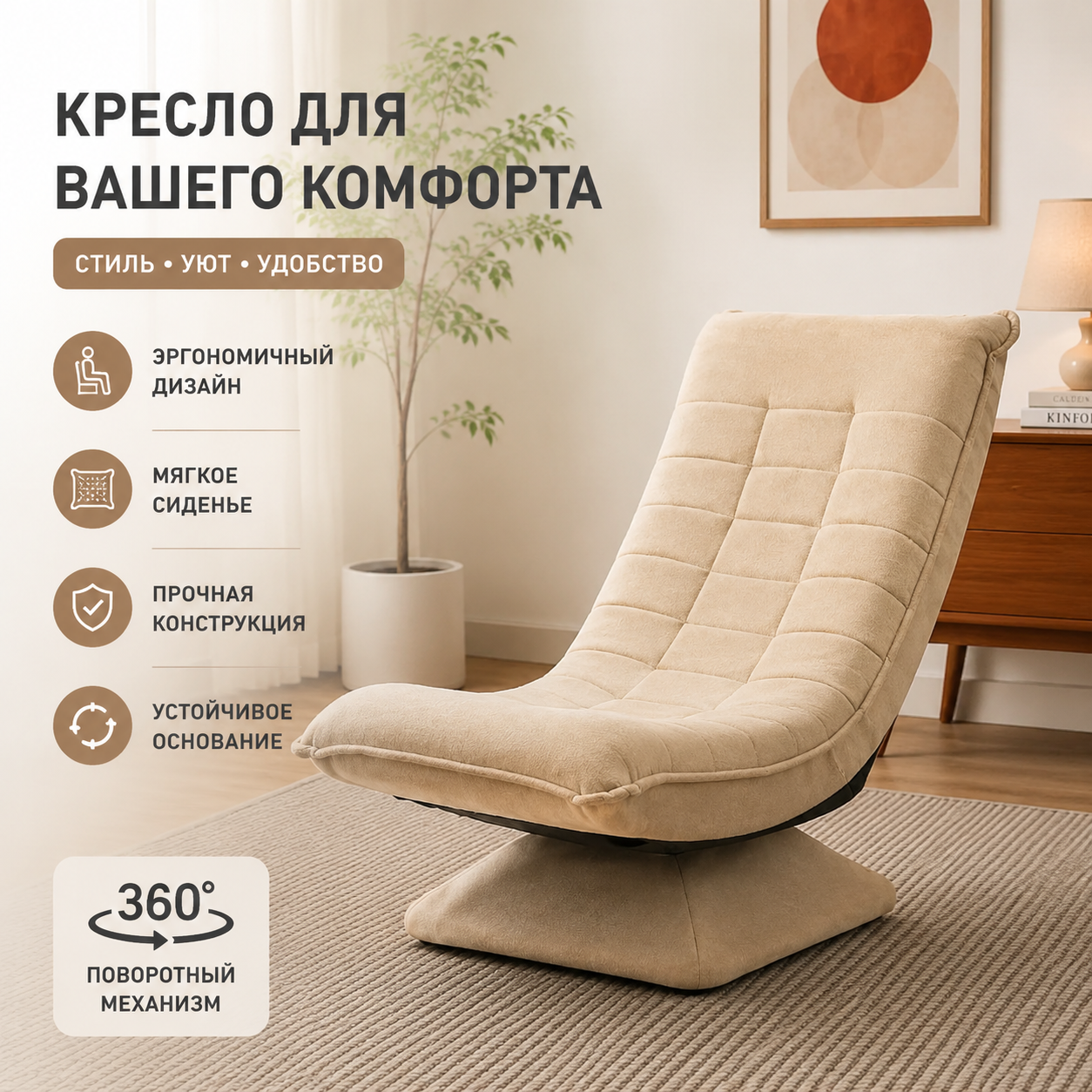 Вращающееся кресло для отдыха, регулируемое, мягкое, для гостиной, спальни и балкона, в современном стиле.