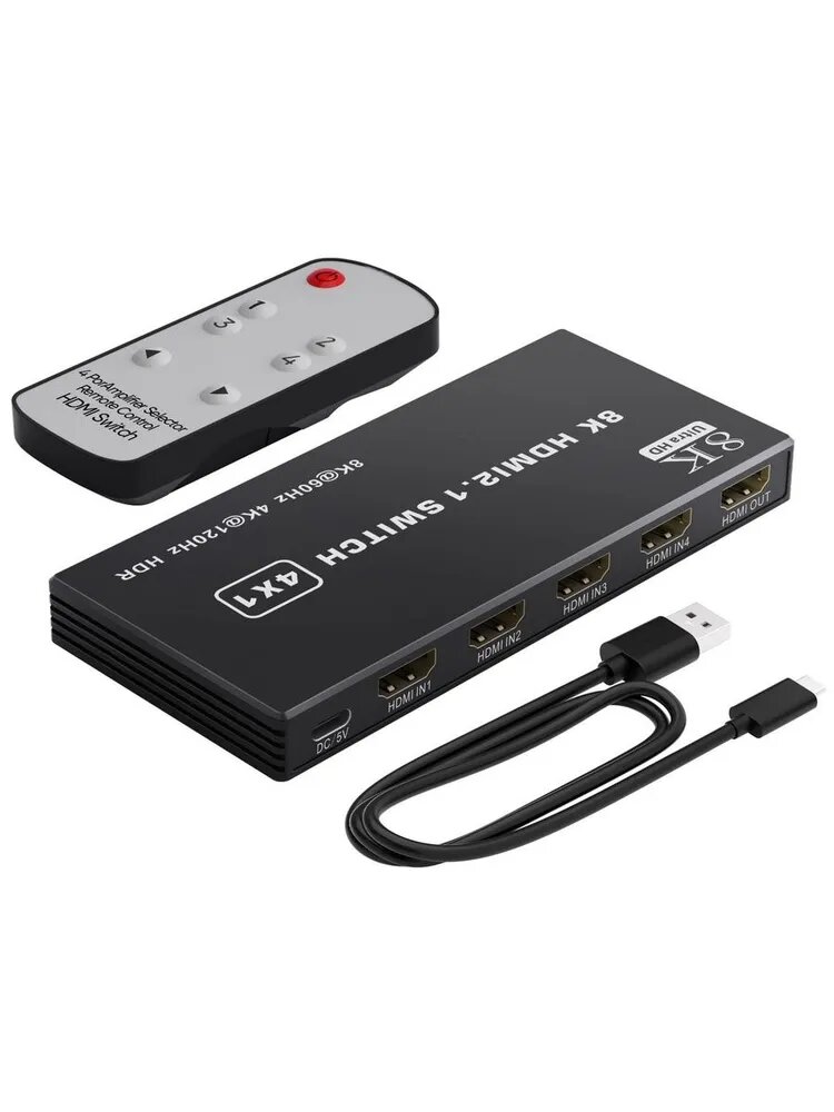 Переключатель HDMI 4 в 1 выход 8K@60Hz , HDMI Splitter с удаленным 4-портовым переключателем Selector Box