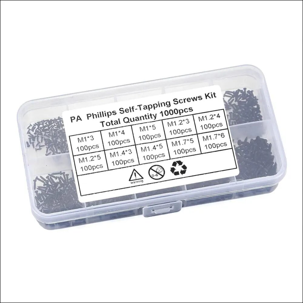 Шурупы PA Phillips Self-Tapping Screws Kit 1200 шт, углеродистая сталь, черный — фото 1