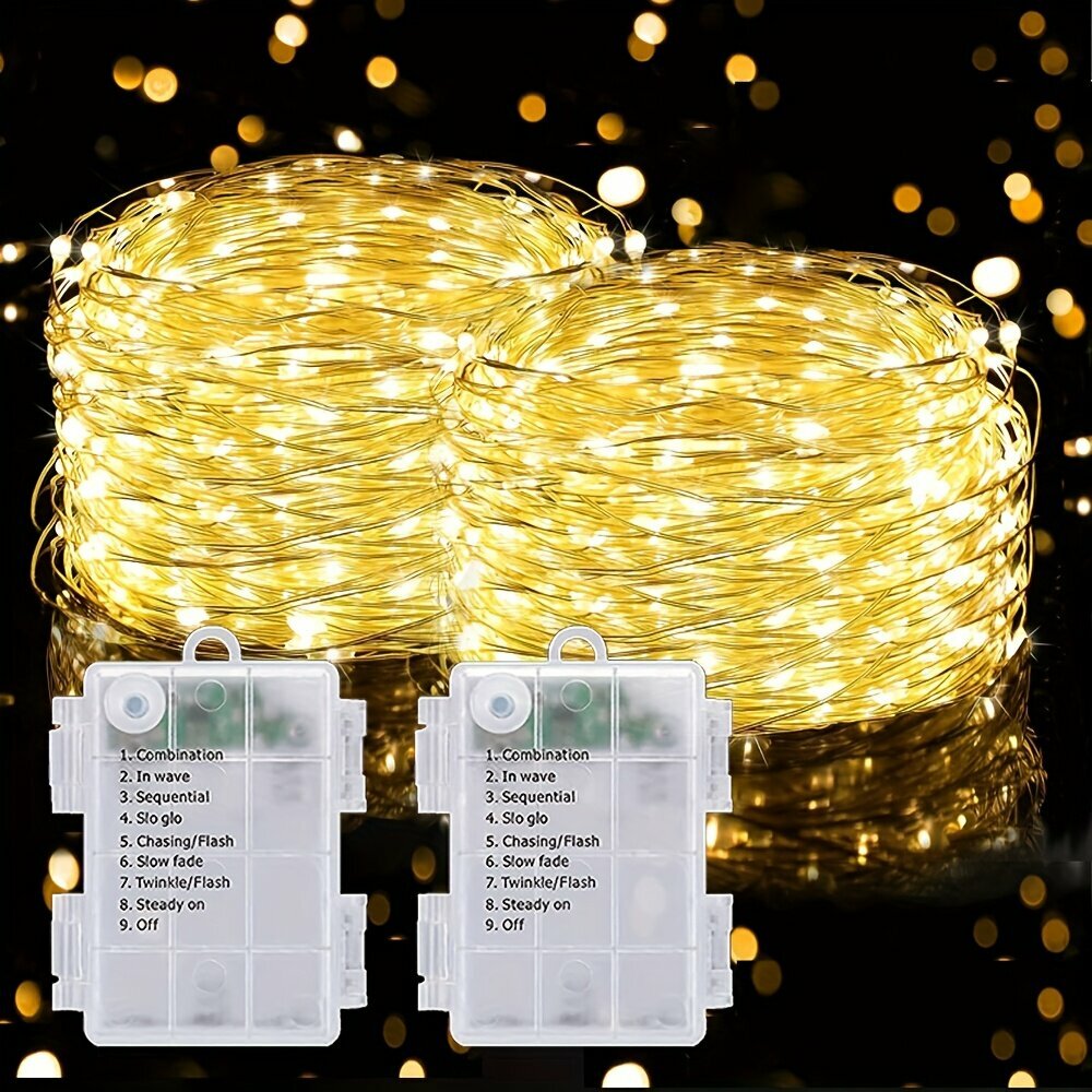 Светодиодная гирлянда на батарейках 2 шт, 50 LED, 16 футов, теплый белый, IPX6, 8 режимов, для улицы