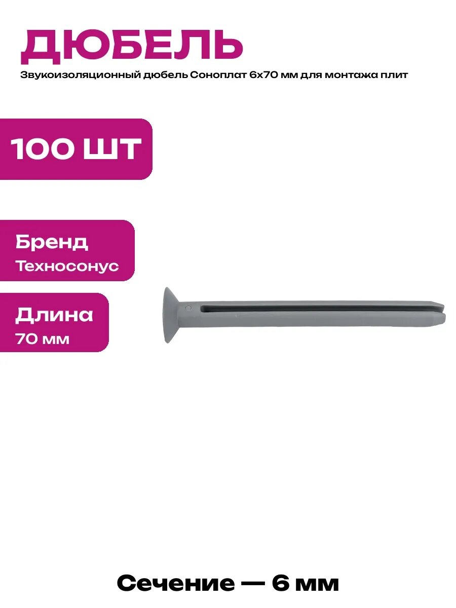 Дюбель для звукоизоляции 6х70 мм для плит набор 100 шт