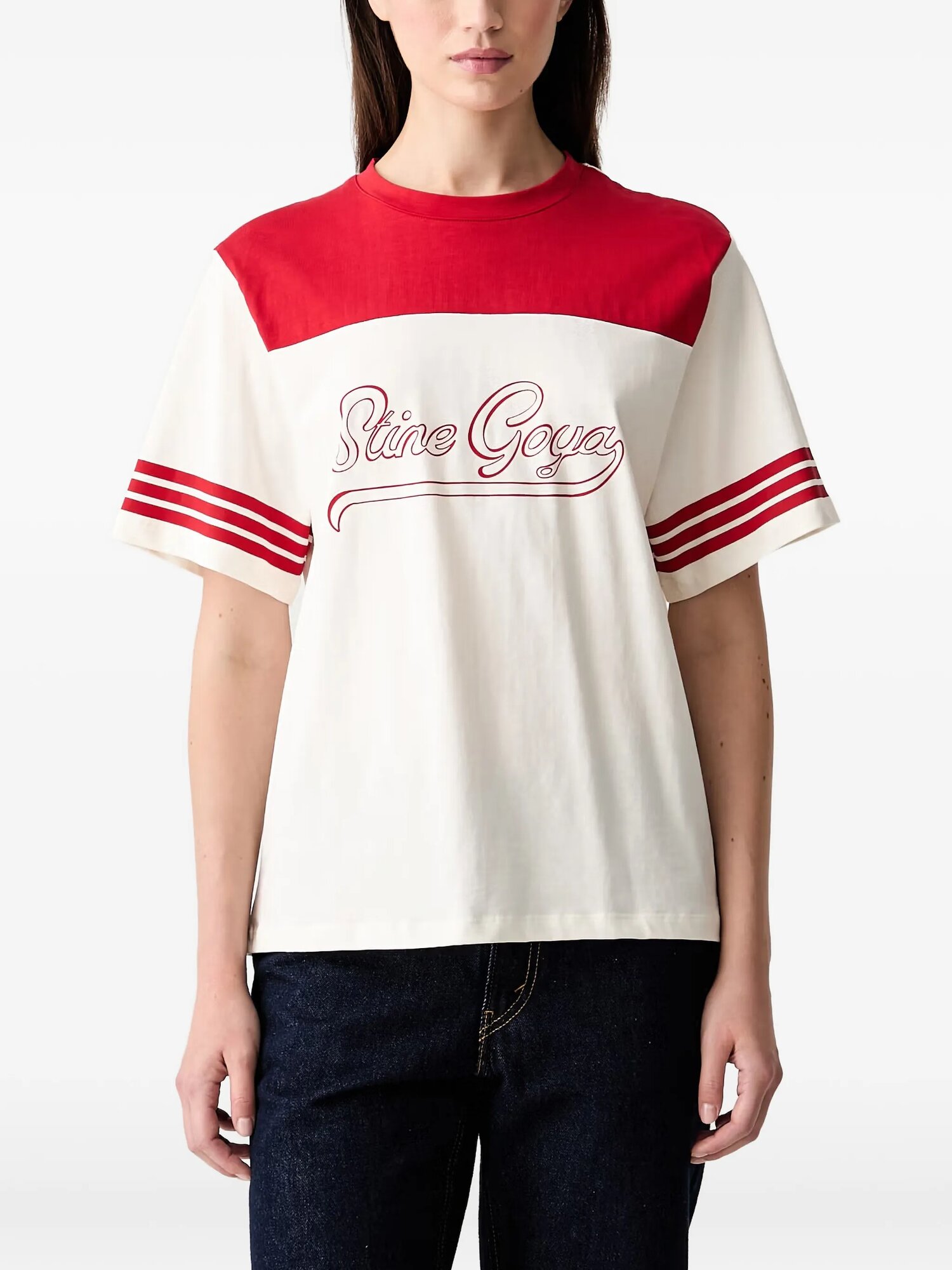 Футболка Logo-print striped-sleeve T-shirt