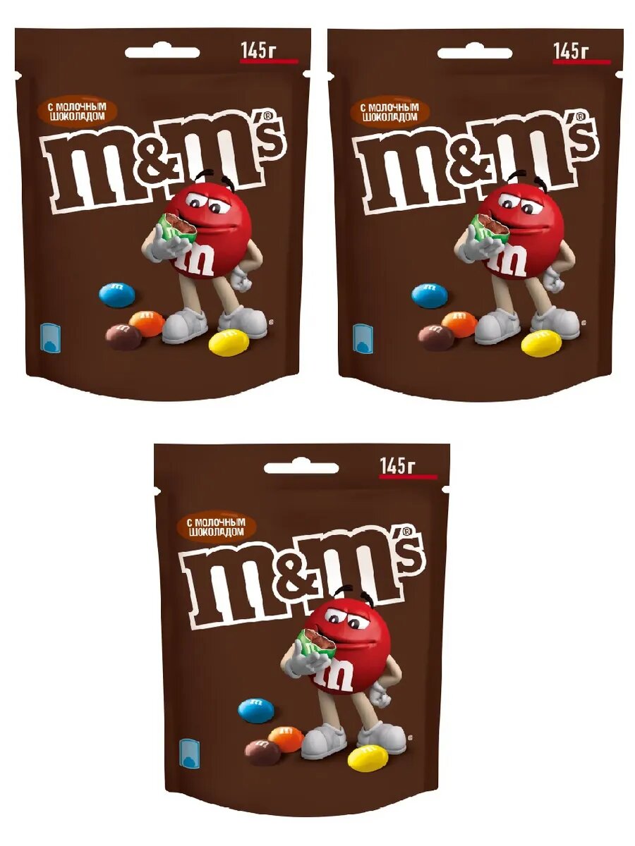 M&M's Конфеты драже с молочным шоколадом в глазури, 3 шт х 145 г