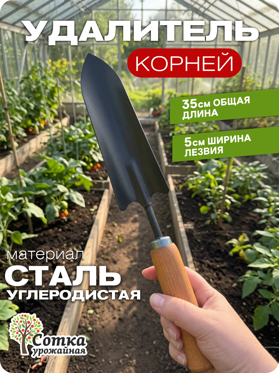 Корнеудалитель садовый ручной 35 см `Урожайная Сотка Эксперт`, сталь, с деревянной ручкой