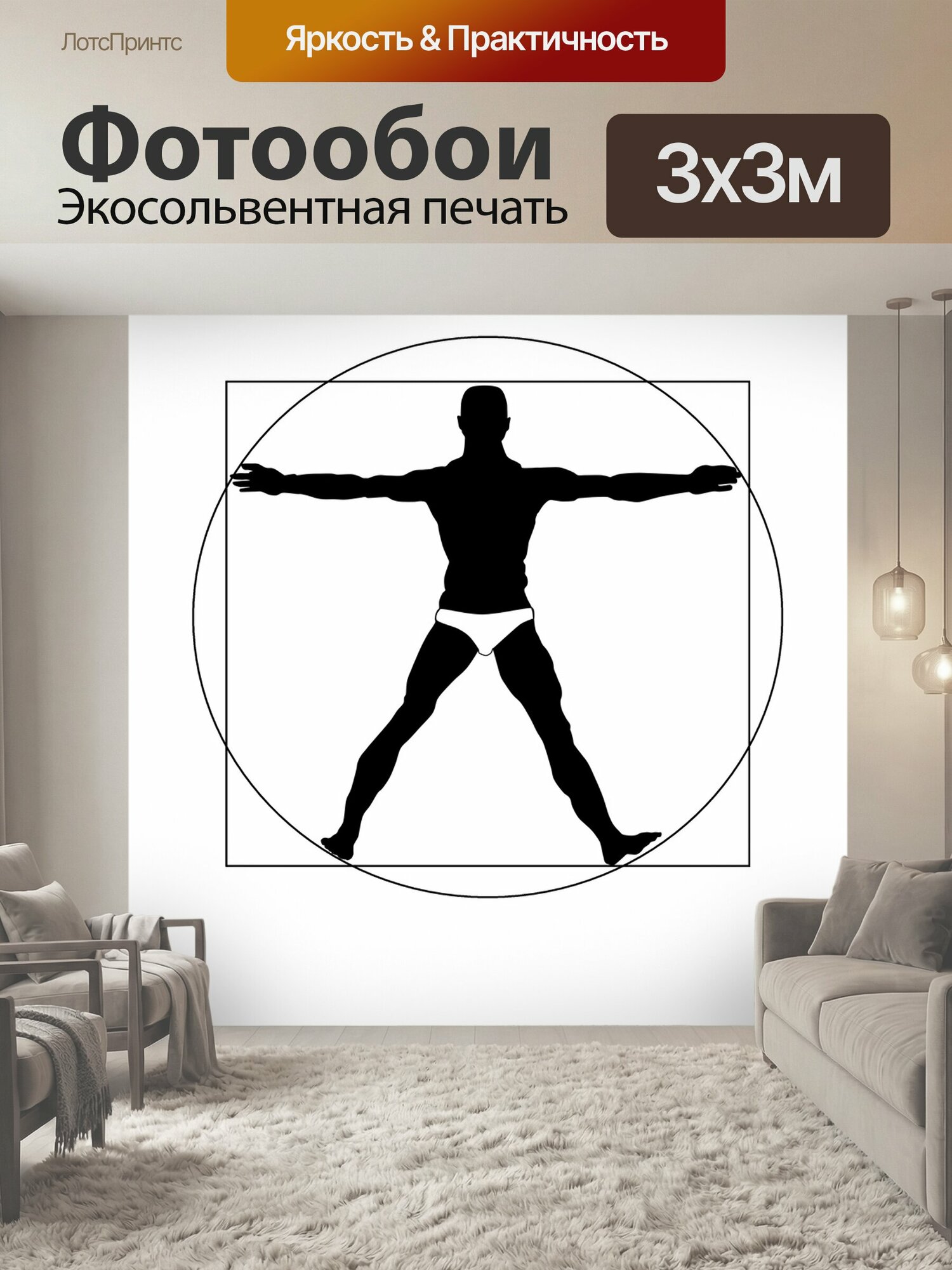 Фотообои "Силуэт, человек, леонардо да винчи" 300x300 см. экосольвентная печать