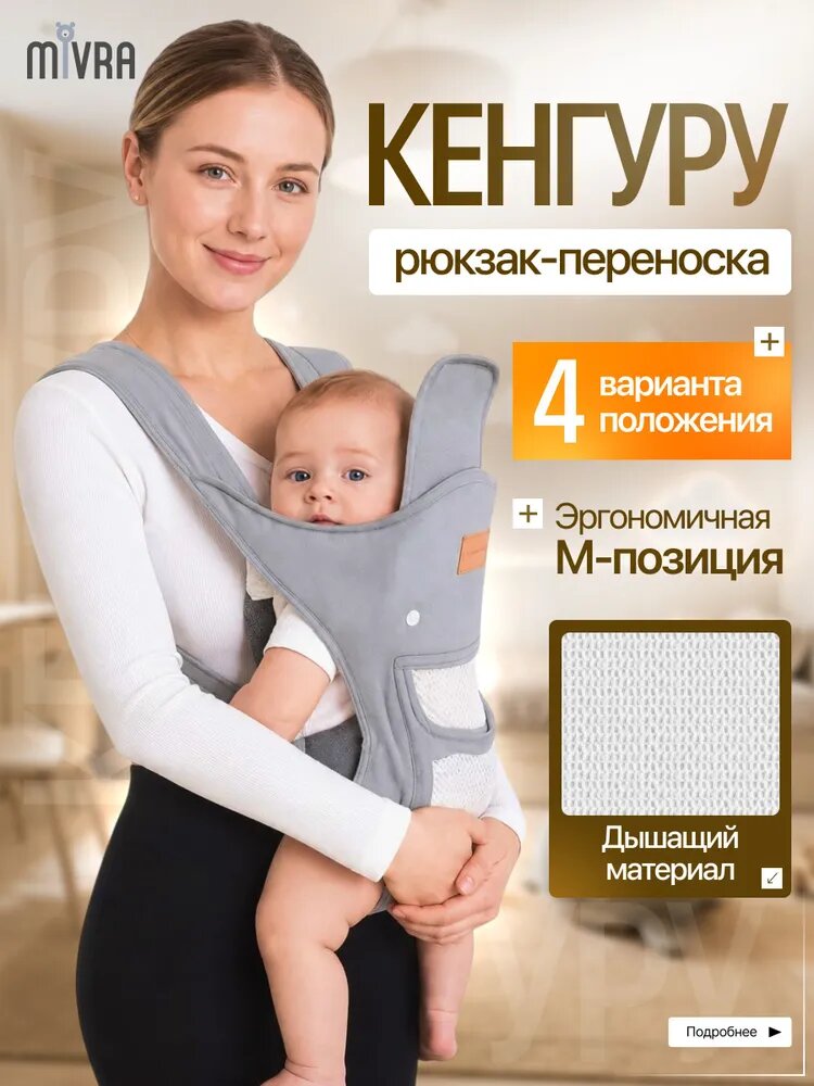 Эргорюкзак кенгуру 4 в 1 для новорожденных от 0 месяцев . Слинг-переноска для малышей , Рюкзак-переноска детский эргономичный