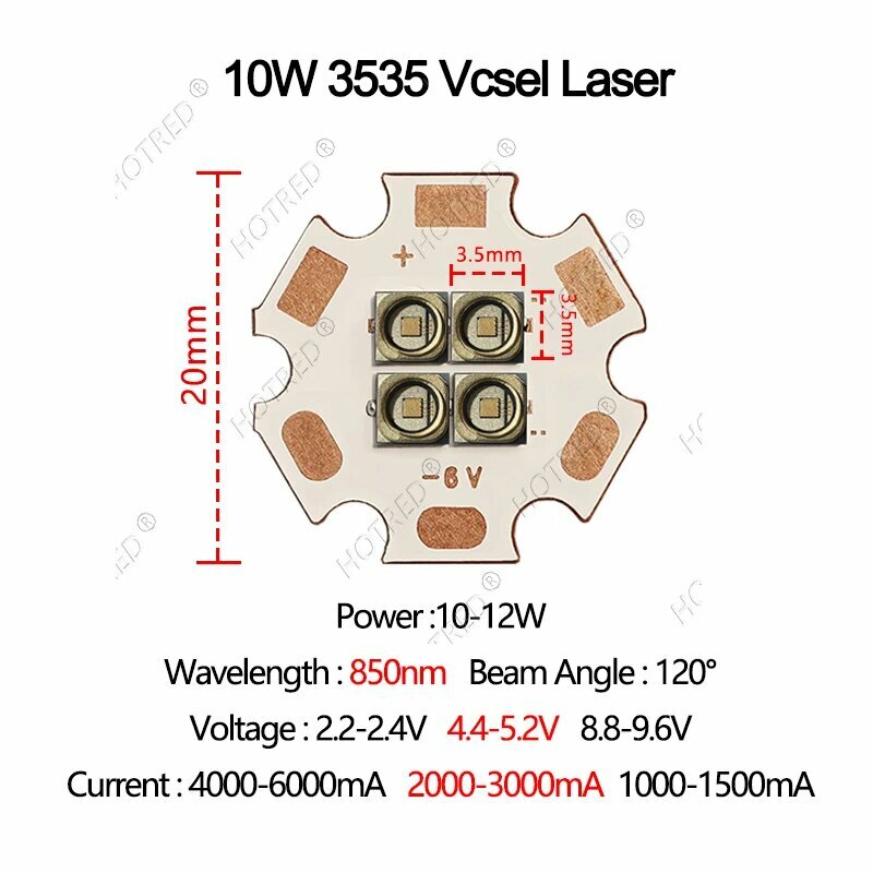 IR Led Diode 10W 3535 HotRed 850nm 4.4-5.2V