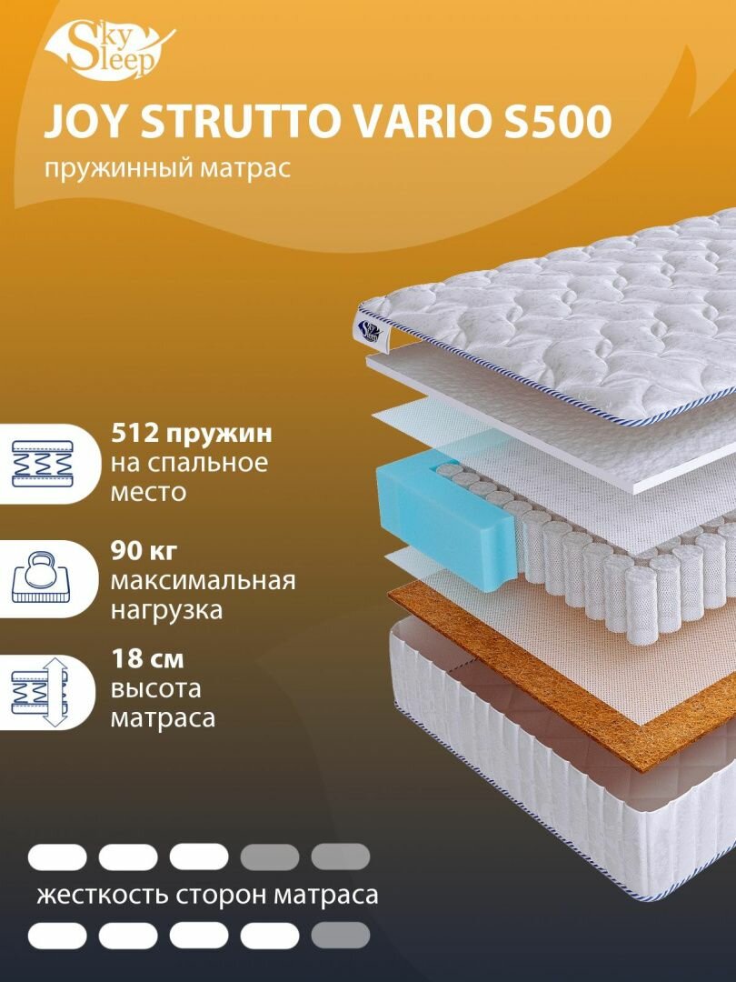 Ортопедический матрас SkySleep с независимыми пружинами JOY STRUTTO VARIO S500 на кровать 80x205
