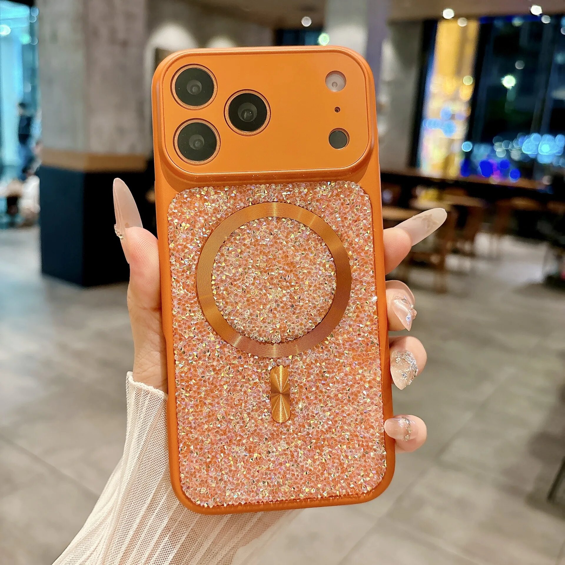 Магнитный чехол для телефона с блестящими стразами для iPhone 17 Pro Max, 17 Air, 16 Pro Max, 15, 14, 13 Pro Max с мгновенно увеличенным окном