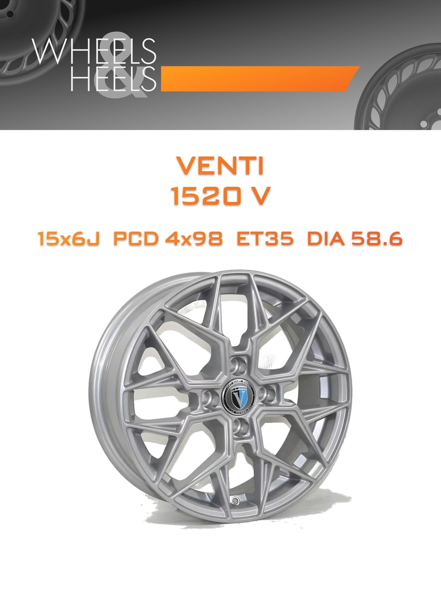 Диск автомобильный литой VENTI 1520 V 15x6 4x98 et35 dia58.6 SL