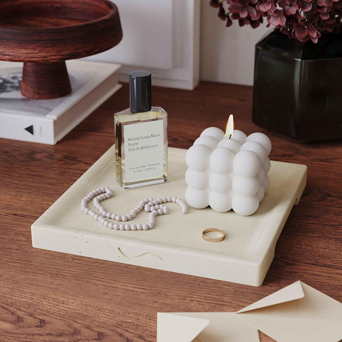 Декоративный поднос MUSKO HOME Dorian Square S, 20x20 см, бетон, кремовый матовый