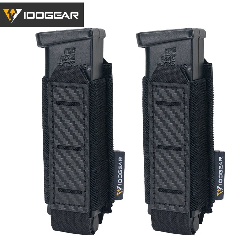 IDOGEAR Тактический чехол для магазинов из углеродного волокна, 9 мм, с одним переносом, MOLLE, совместимый, с быстрым сливом, противоскользящий, легкий, 2 шт. 3589
