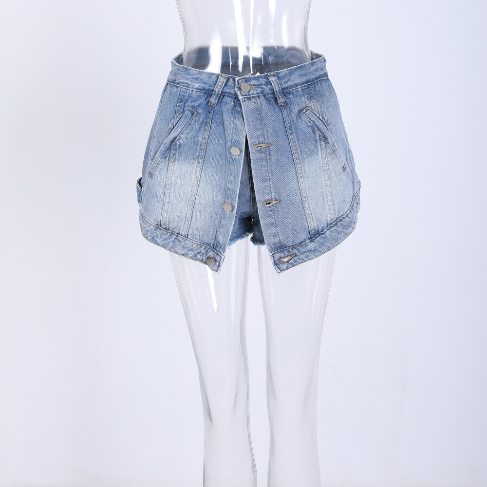 Модные рваные потертые неровные шорты для женщин, джинсовые юбки-шорты, европейская станция, новая мода лета 2023 года
